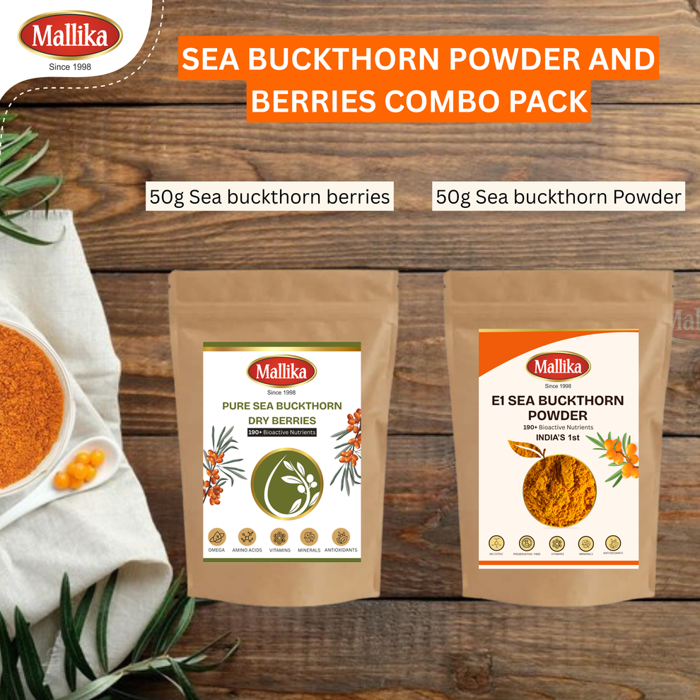 Sea Buckthorn Powder 50g & Berries 50g Combo Pack – Mallika Shop